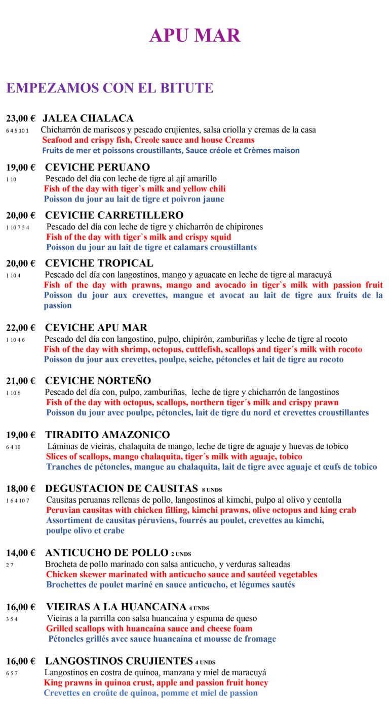 Carta alérgenos Apu Mar - Grupo de restauración